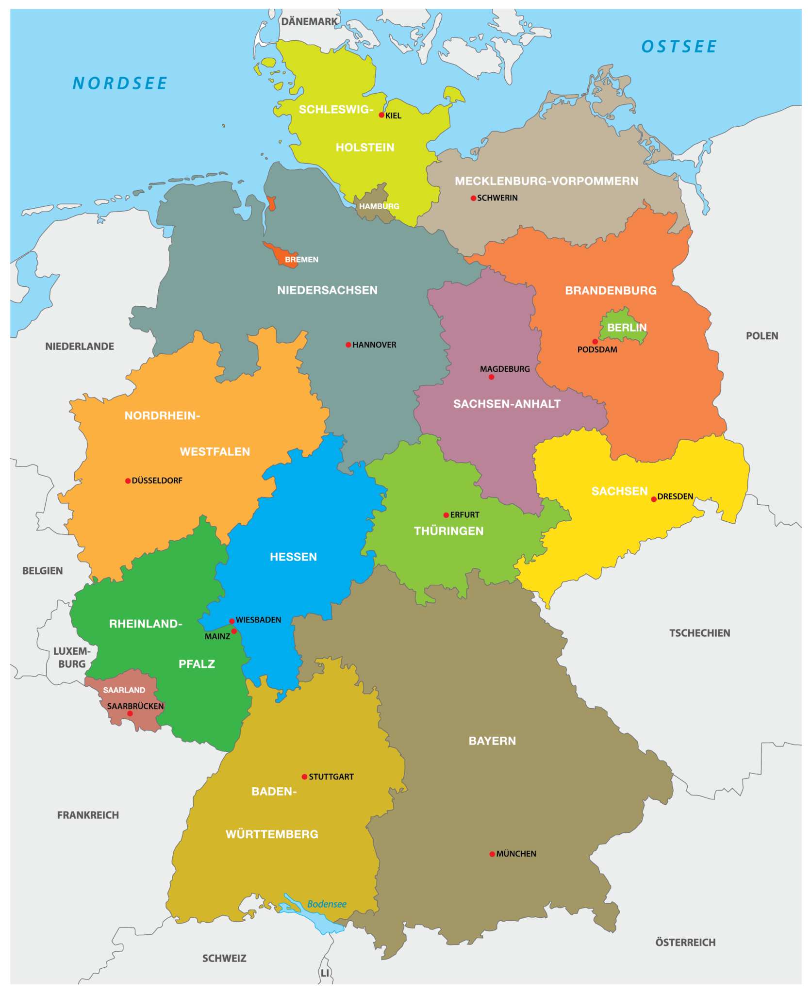 Germany Map German States Germany States Map German English Names 16 ...